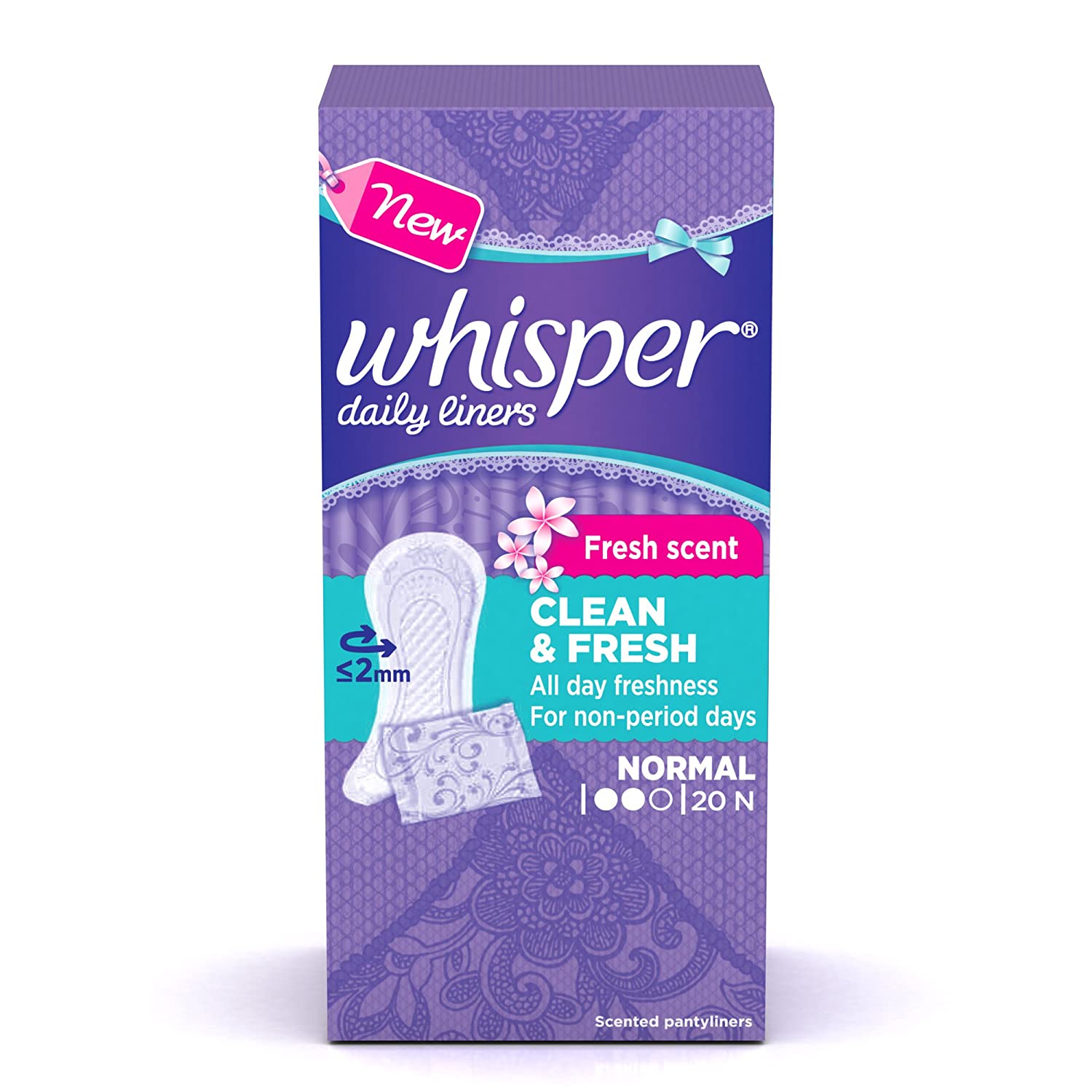 Whisper Clean & Fresh Daily Liners Normal, 20 Count Price, Uses, Side ...
