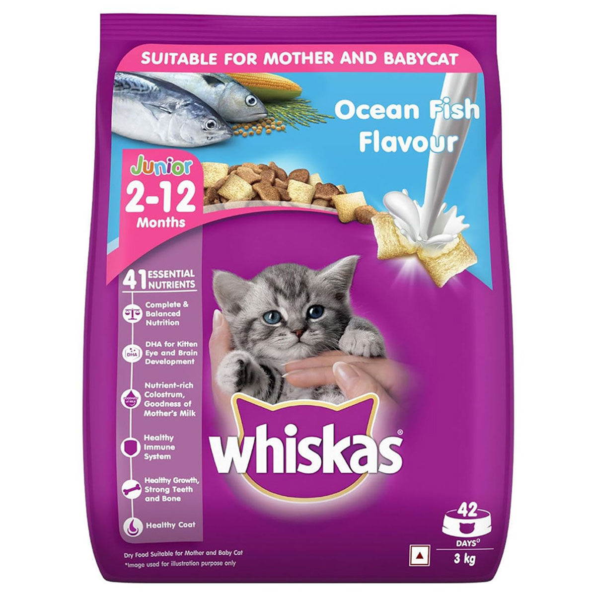Buy Whiskas Ocean Fish Flavour Dry Food for Junior Cat, 3 kg | 19 ...