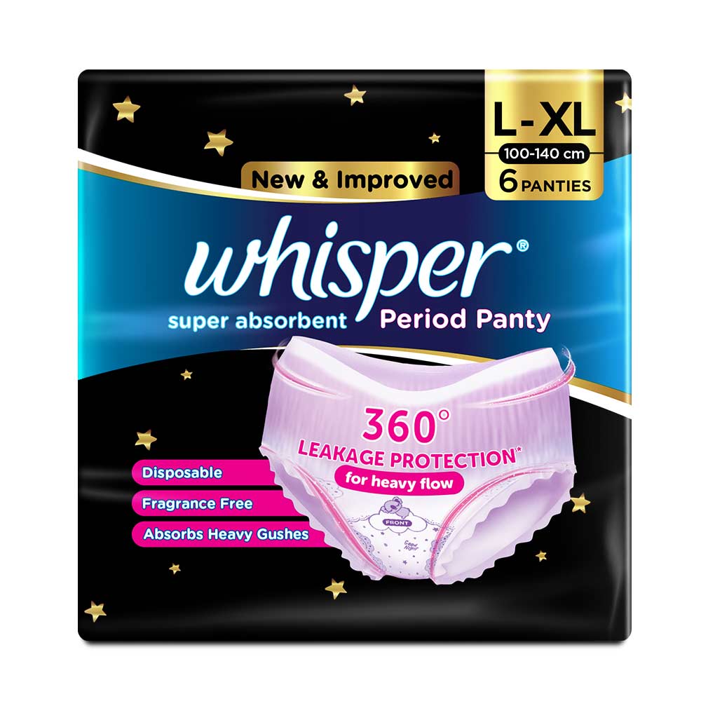 Buy Whisper Super Absorbent Period Panty Large-XL, 6 Count | 19 Minutes ...