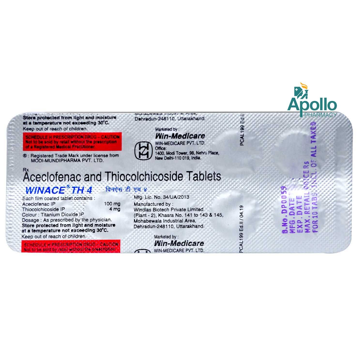 WINACE TH 4MG TABLET 10'S Price, Uses, Side Effects, Composition ...