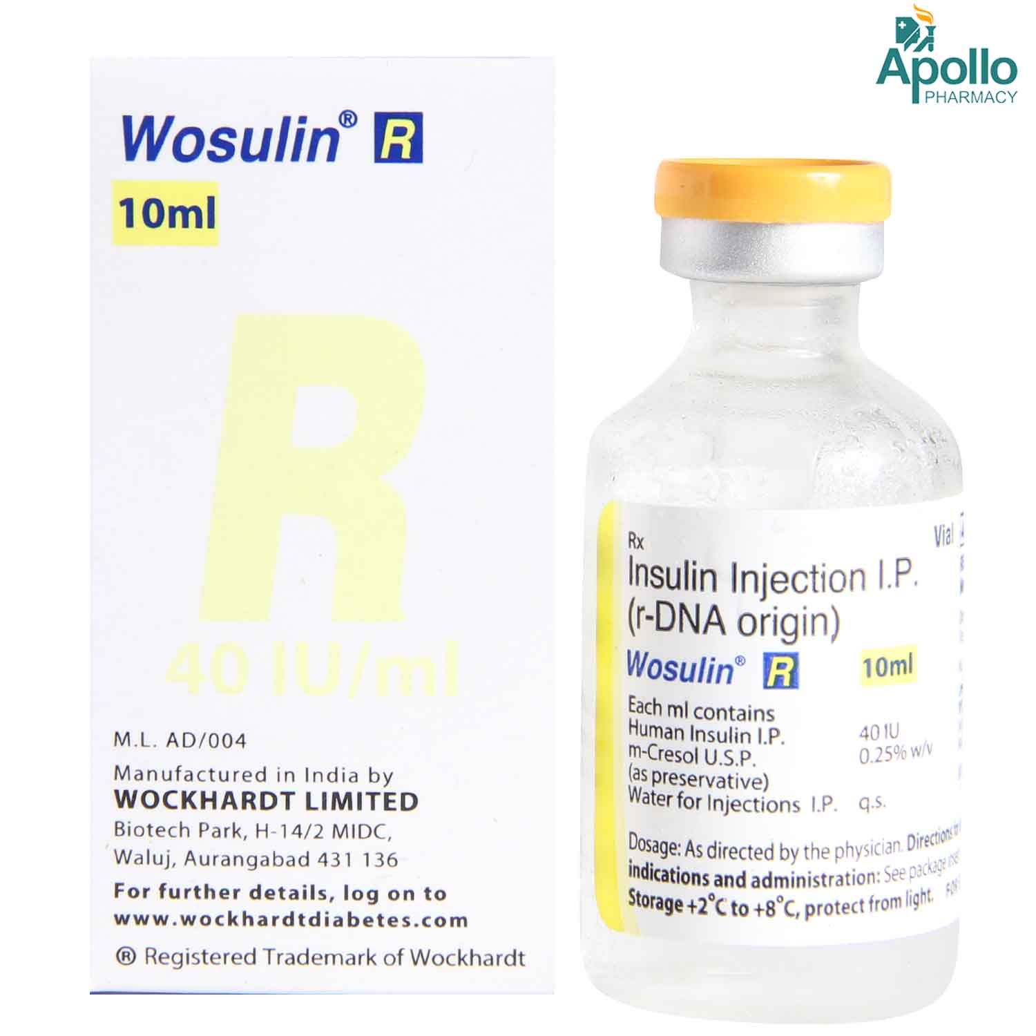 WOSULIN R 40IU INJECTION 10ML Price, Uses, Side Effects, Composition ...