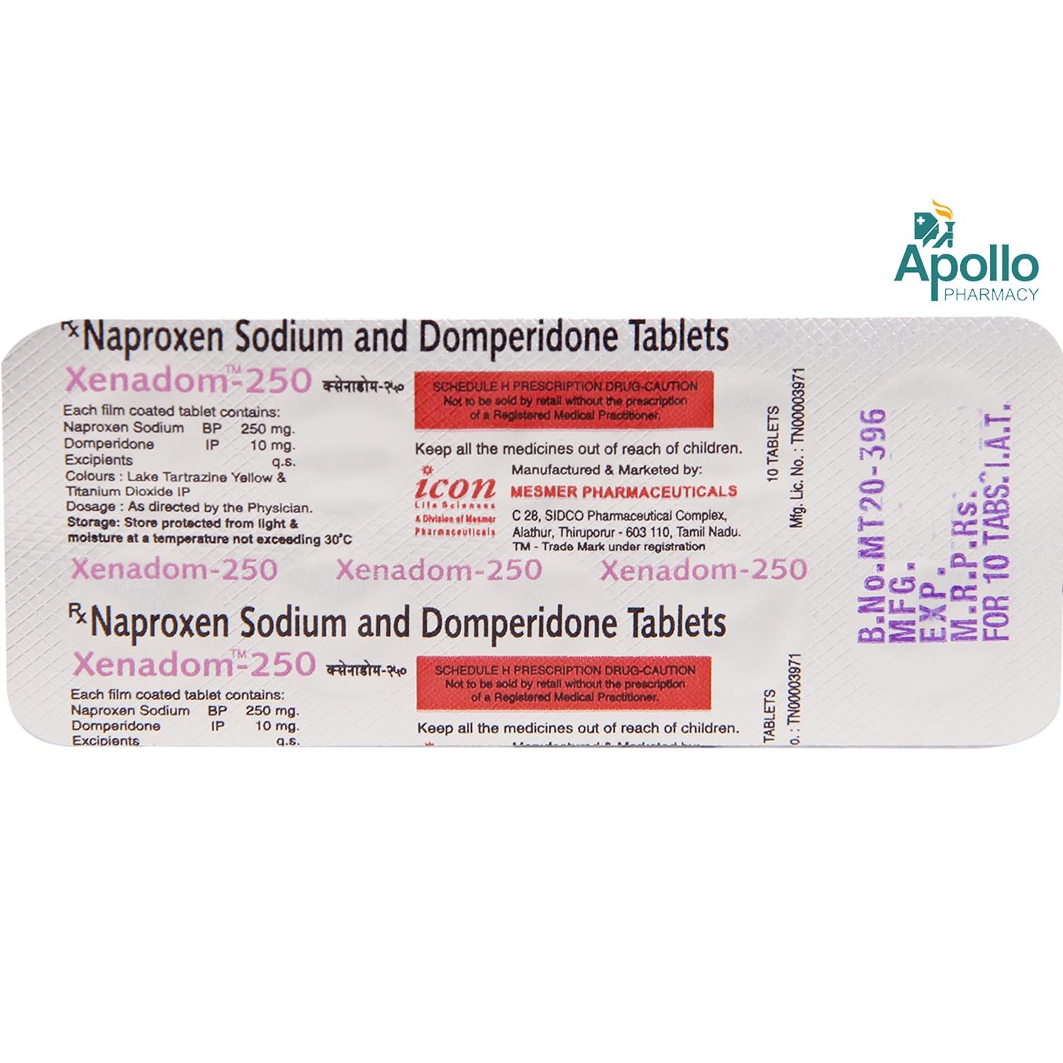 Xenadom-250 Tablet 10's Price, Uses, Side Effects, Composition - Apollo ...