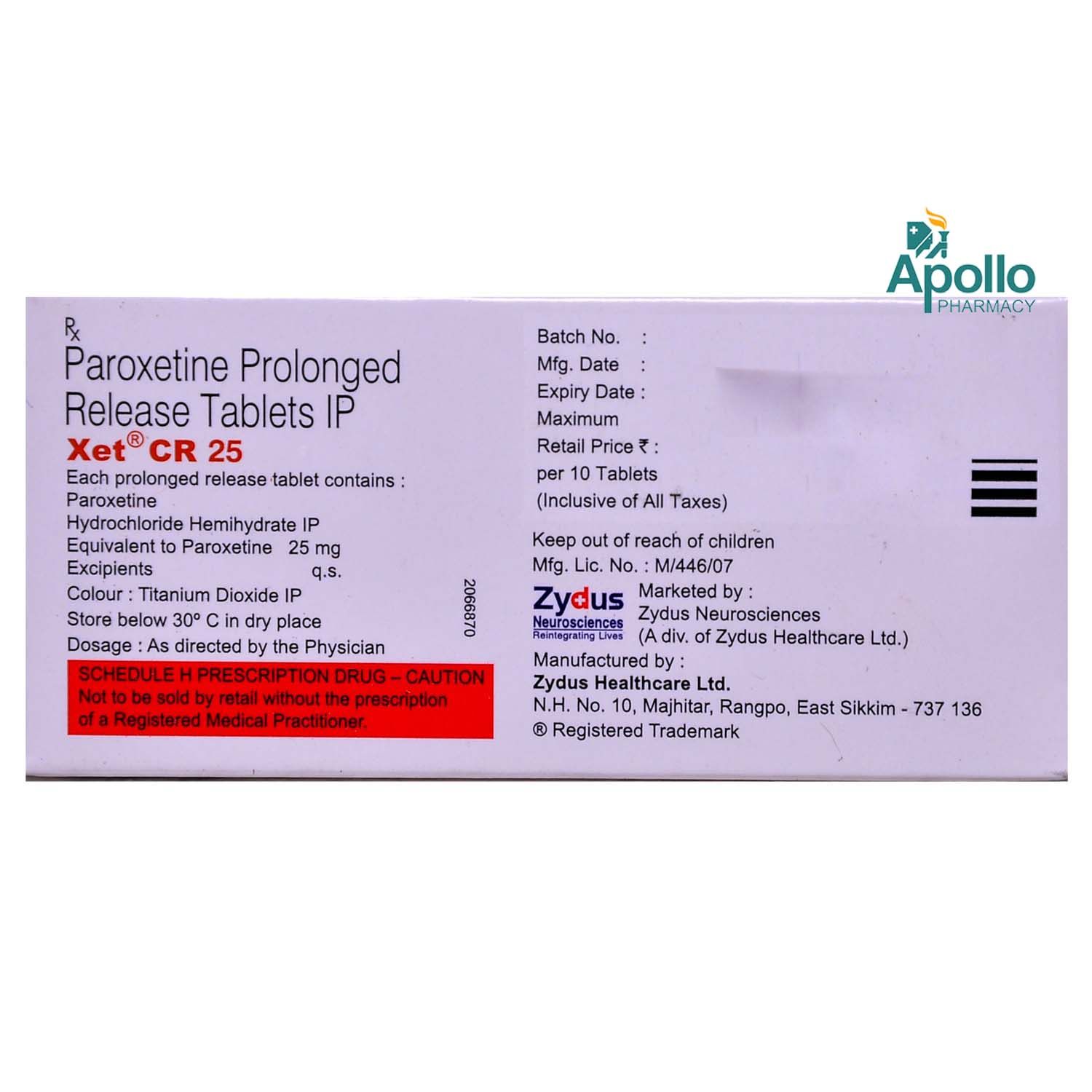 Xet CR 25 Tablet | Uses, Side Effects, Price | Apollo Pharmacy