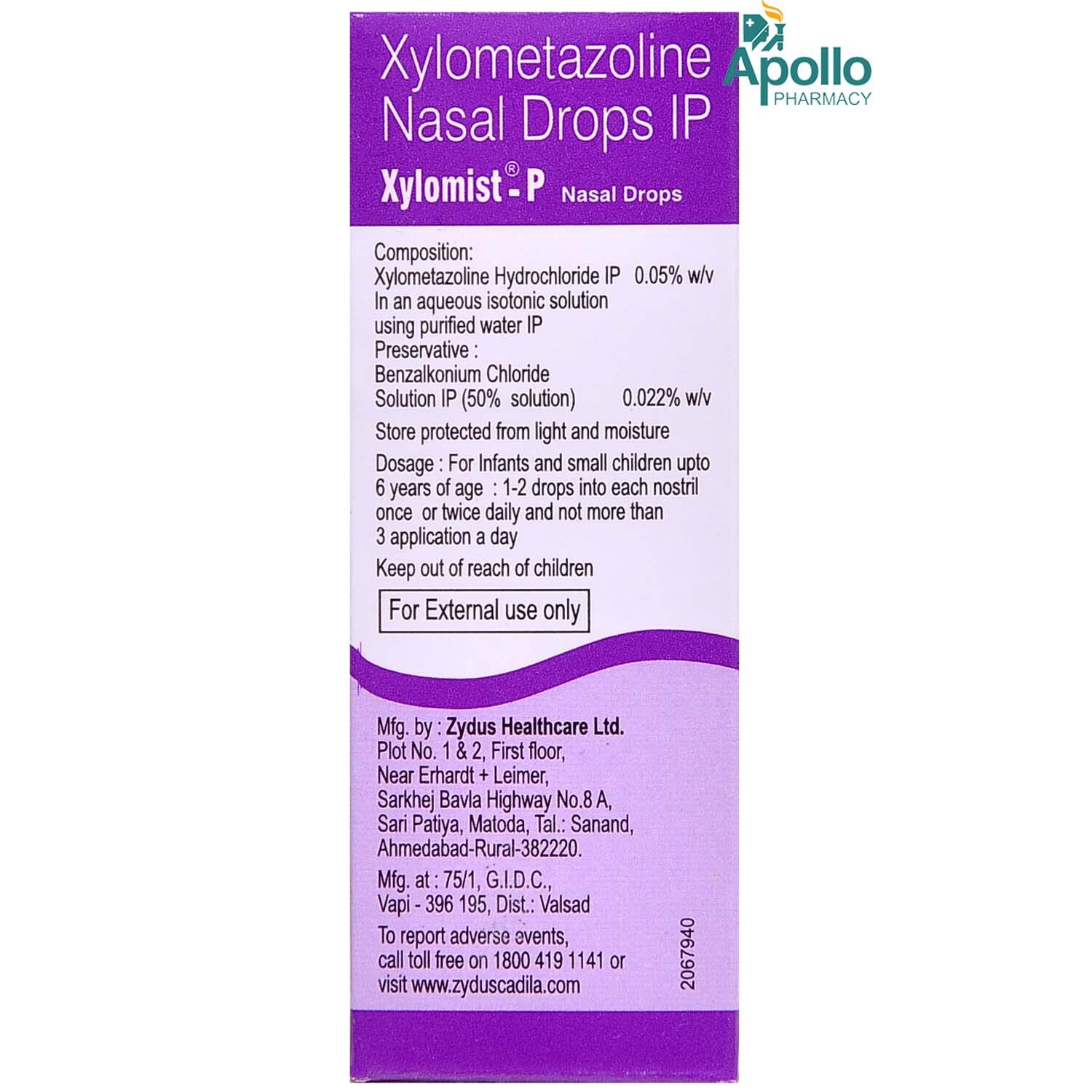 Xylomist-P Nasal Drops | Uses, Side Effects, Price | Apollo Pharmacy