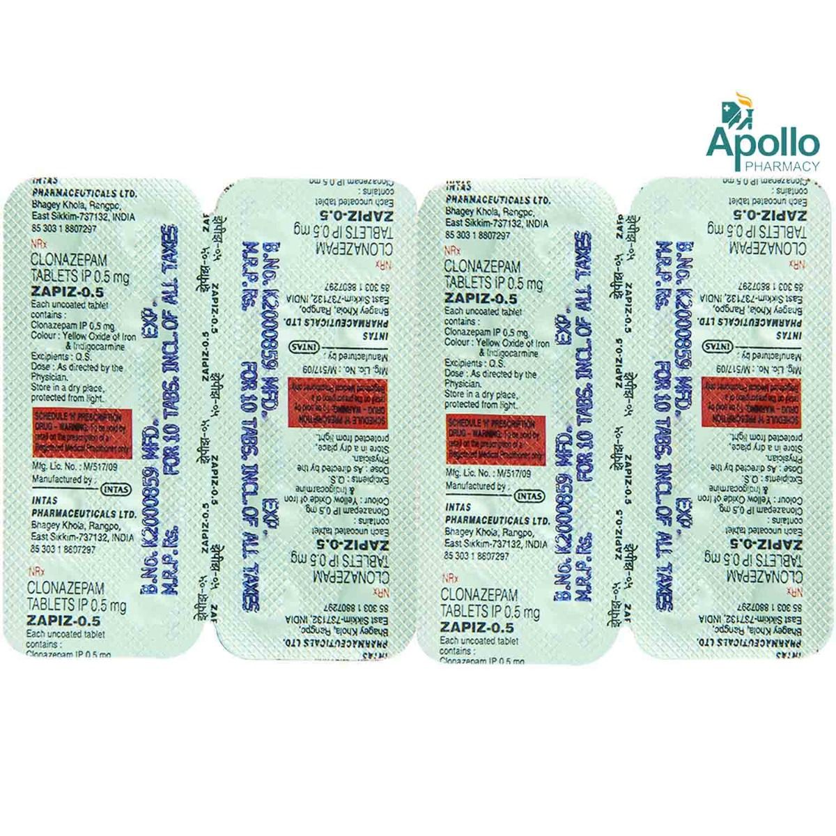 Zapiz-0.5 Tablet | Uses, Side Effects, Price | Apollo Pharmacy