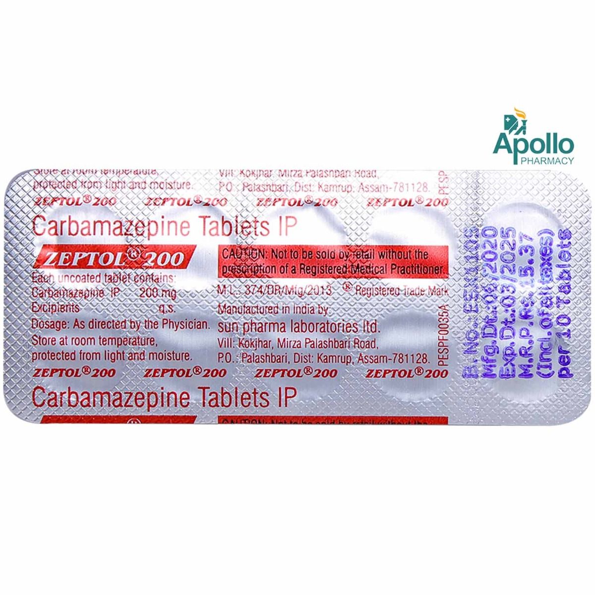 Zeptol 200 Tablet | Uses, Side Effects, Price | Apollo Pharmacy