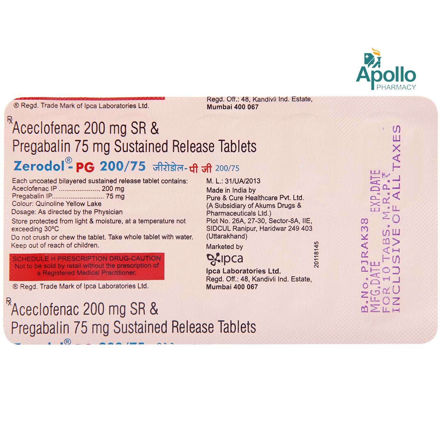 ZERODOL PG 200/75MG TABLET | Uses, Side Effects, Price | Apollo Pharmacy