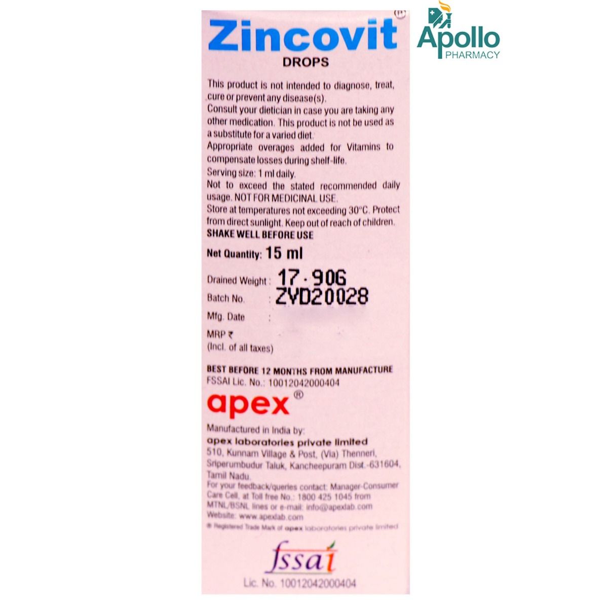 Zincovit Oral Drops 15 ml Price, Uses, Side Effects, Composition ...