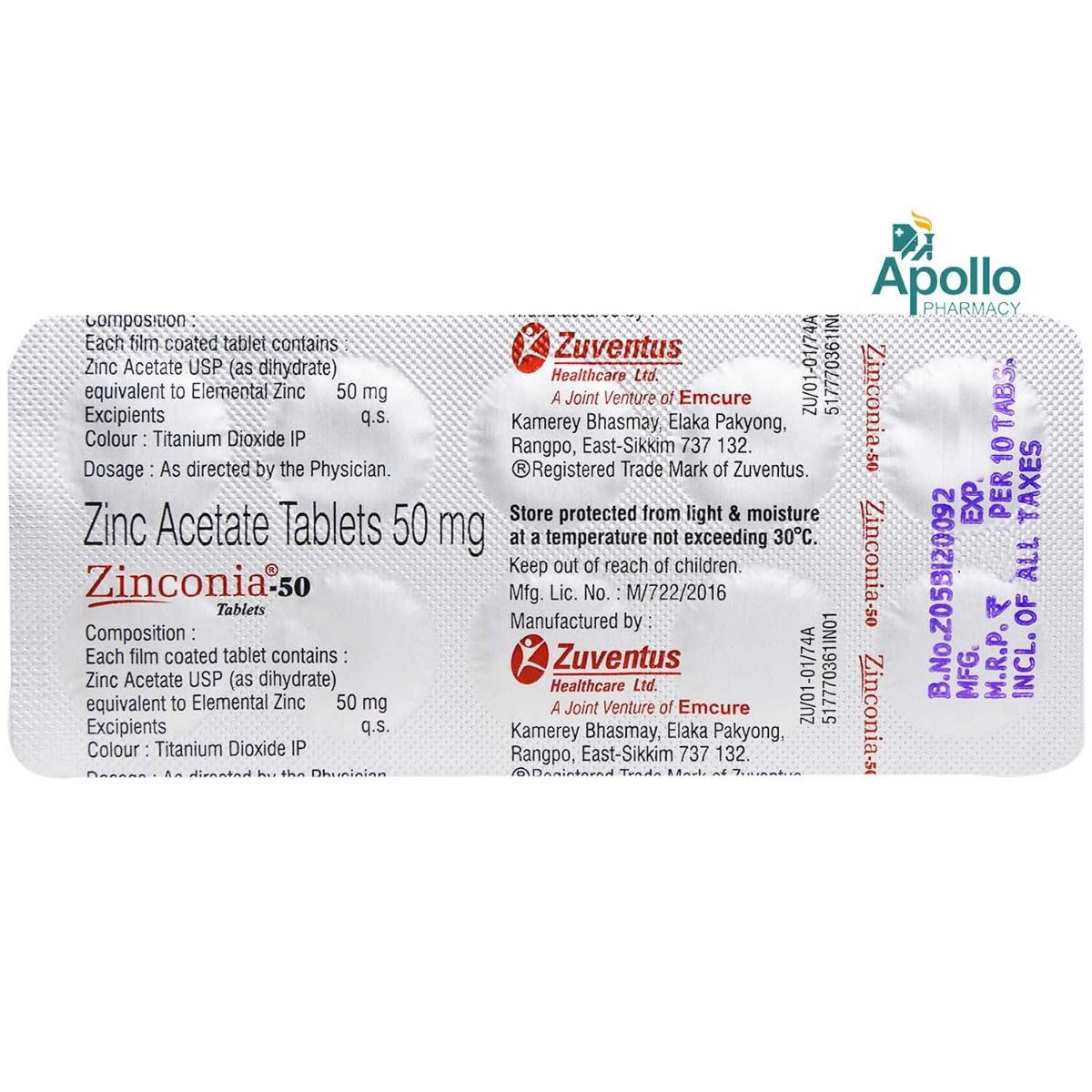 Zinconia-50 Tablet | Uses, Side Effects, Price | Apollo Pharmacy