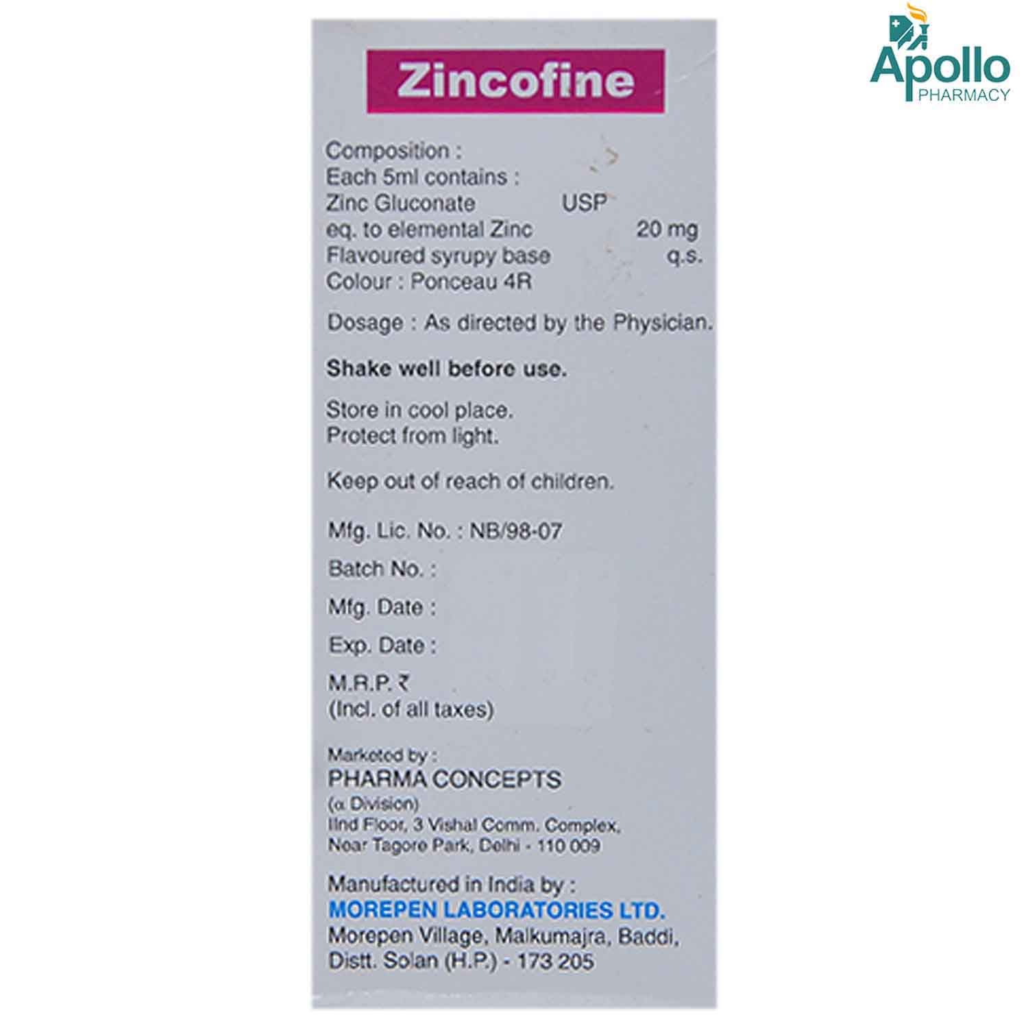 Zincofine Syrup 60 ml Price, Uses, Side Effects, Composition - Apollo ...