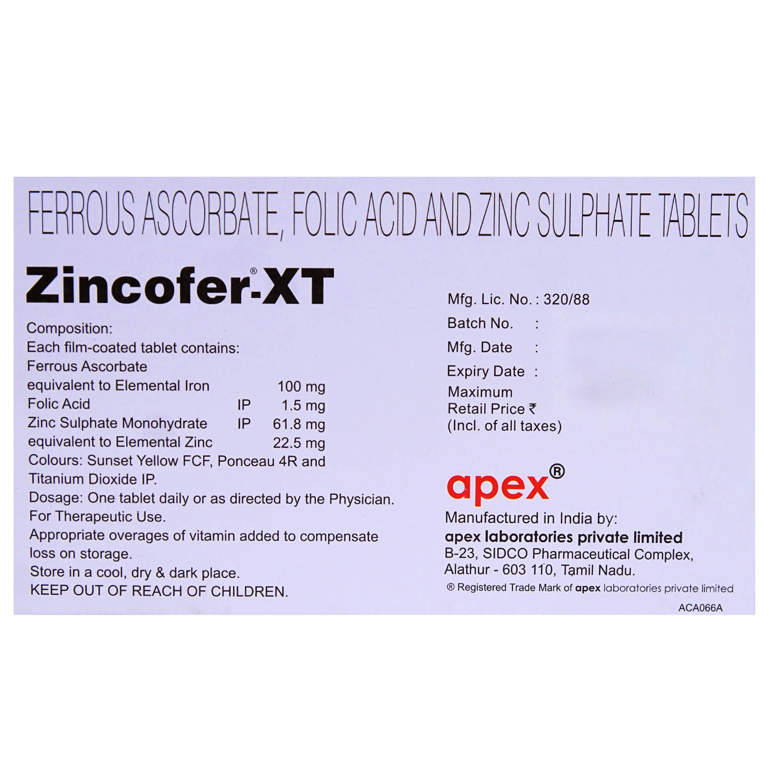 Zincofer XT Tablet 10's Price, Uses, Side Effects, Composition - Apollo ...