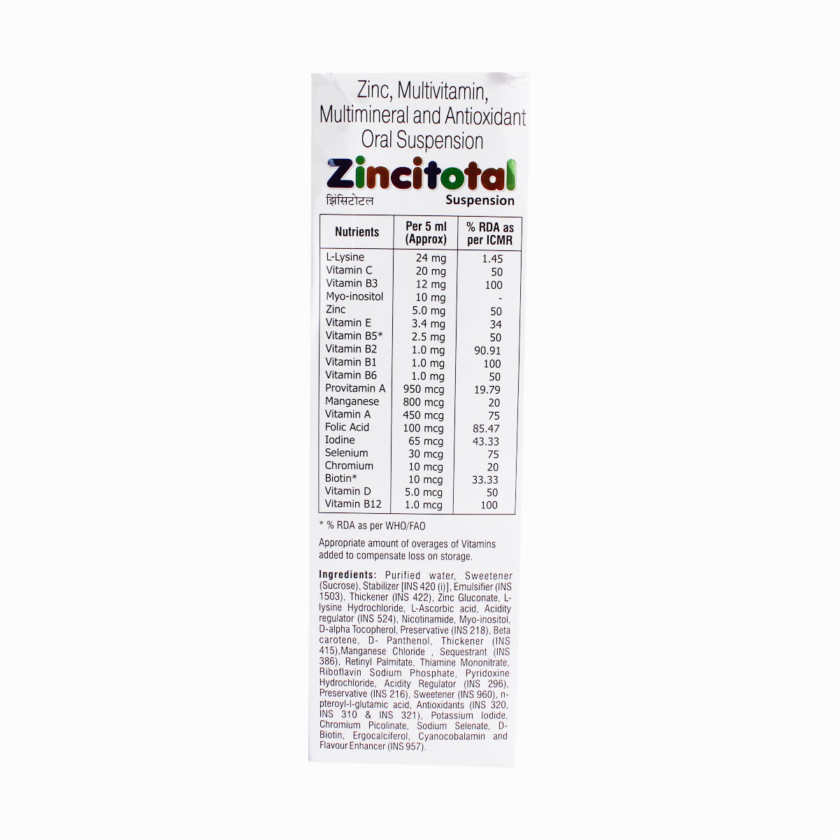 Zincitotal Suspension 200 ml Price, Uses, Side Effects, Composition ...