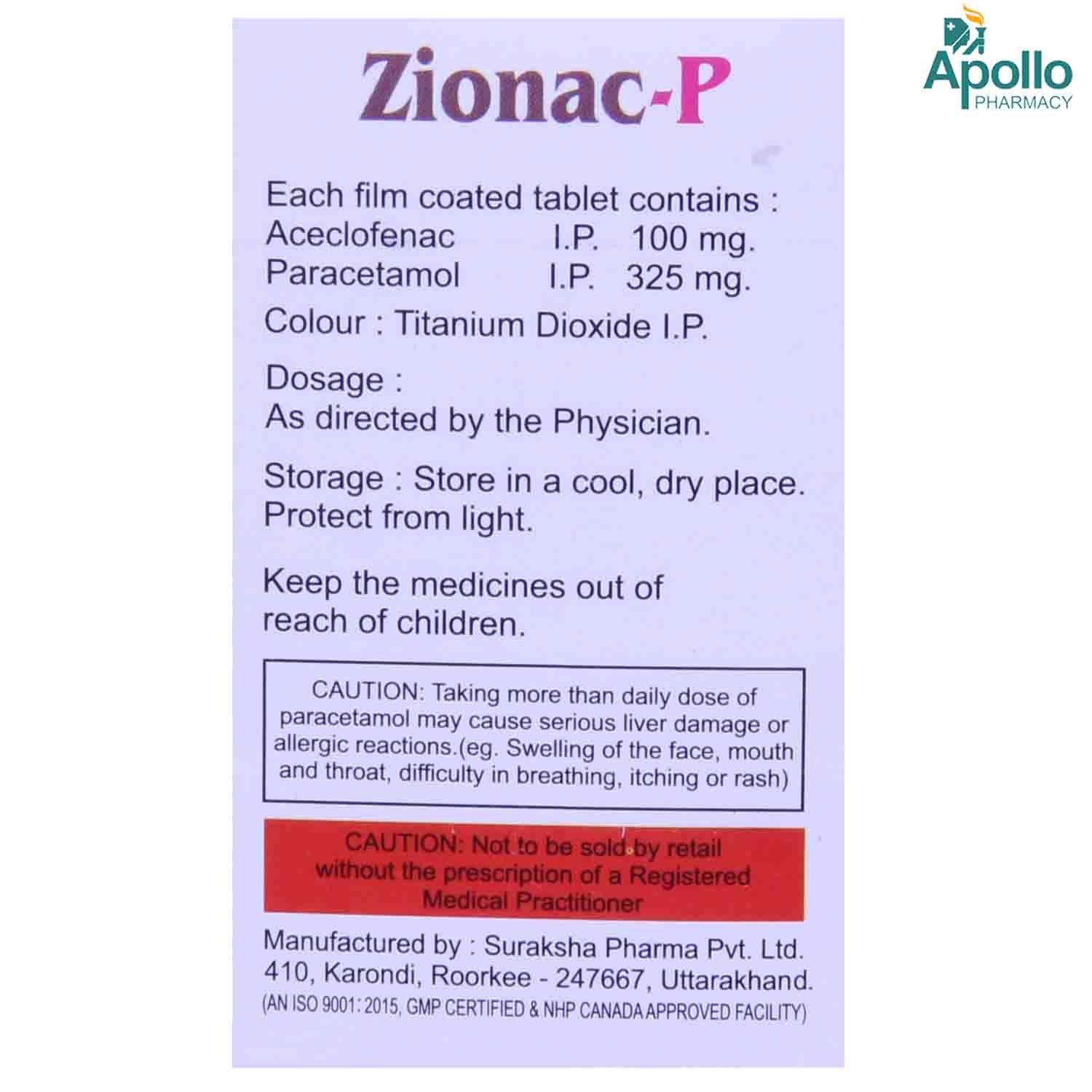 ZIONAC P TABLET 15'S Price, Uses, Side Effects, Composition - Apollo ...
