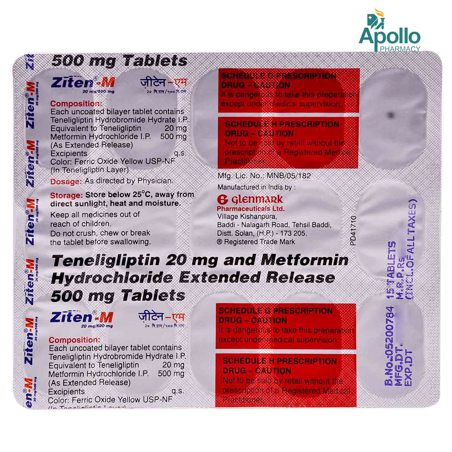 Ziten-M 20 mg/500 mg Tablet | Uses, Side Effects, Price | Apollo Pharmacy