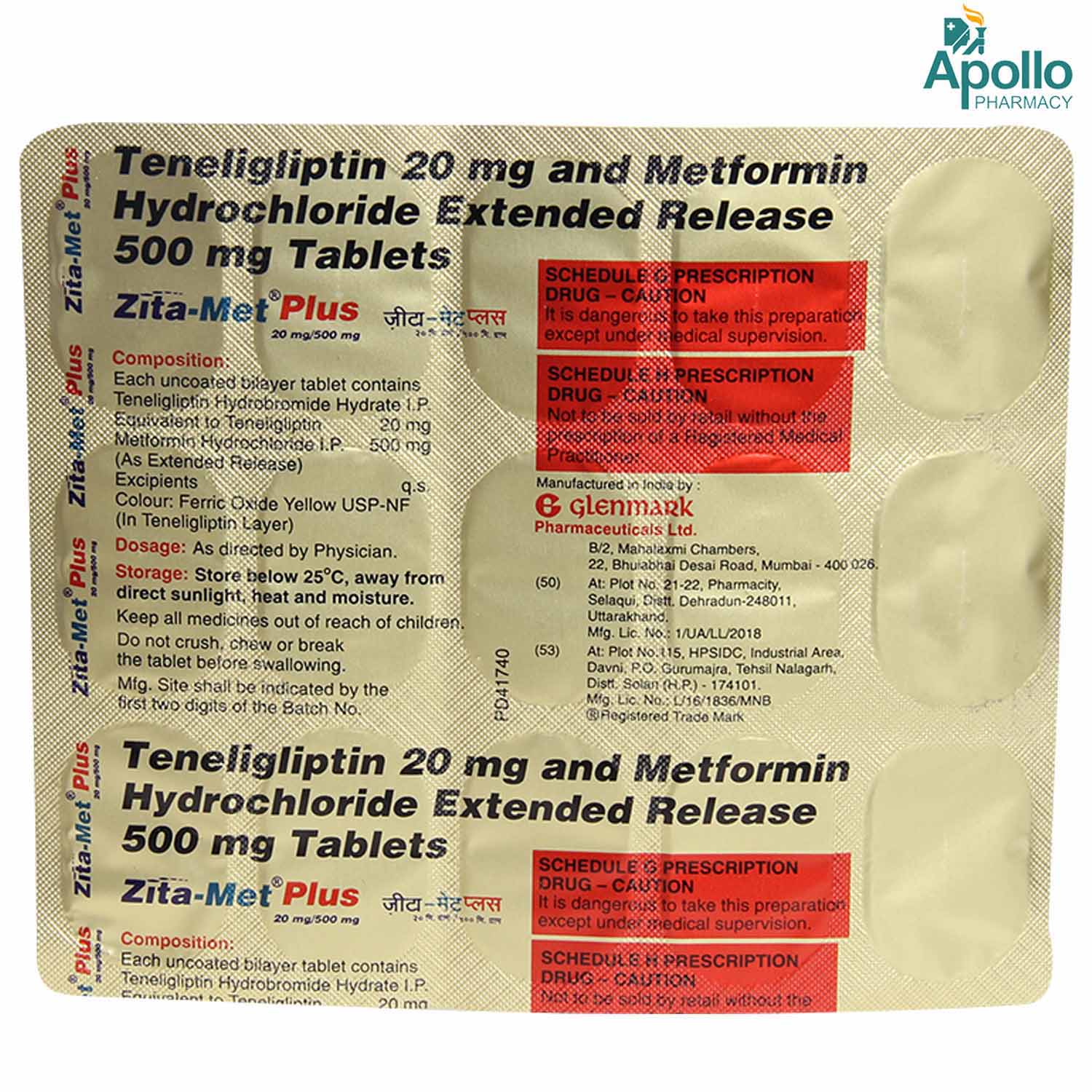 Zita Met Plus 20/500 Tablet | Uses, Side Effects, Price | Apollo Pharmacy