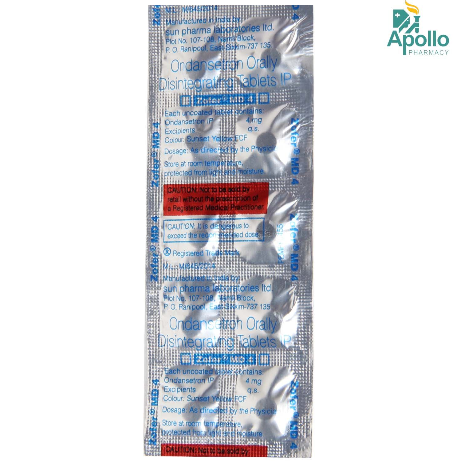 Zofer MD 4 Tablet | Uses, Side Effects, Price | Apollo Pharmacy