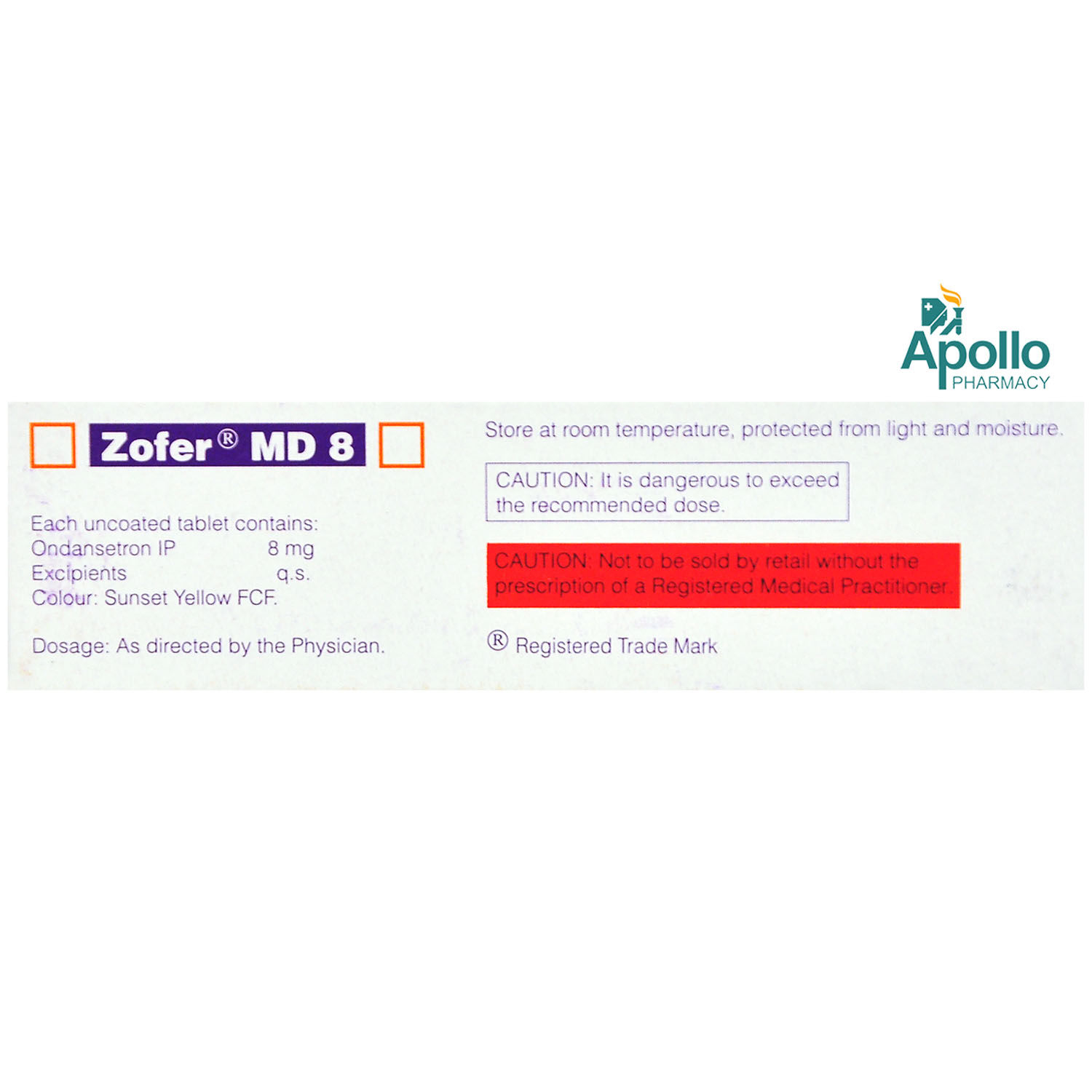 Zofer MD 8 Tablet 10's Price, Uses, Side Effects, Composition - Apollo ...