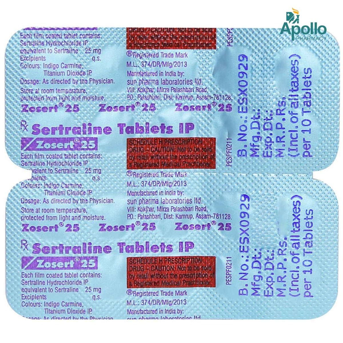 Zosert 25 Tablet 10's Price, Uses, Side Effects, Composition - Apollo ...
