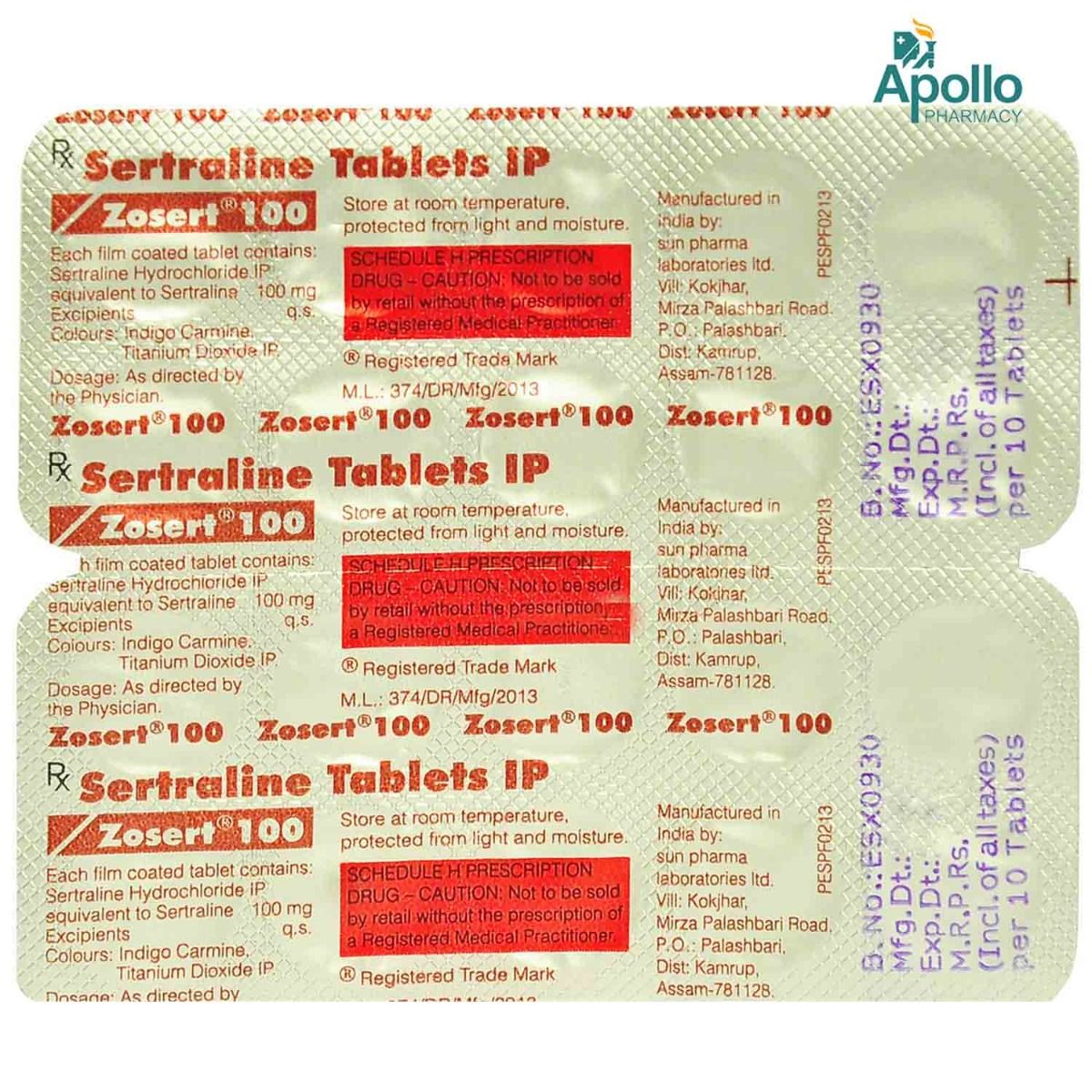 Zosert 100 Tablet 10's Price, Uses, Side Effects, Composition - Apollo ...
