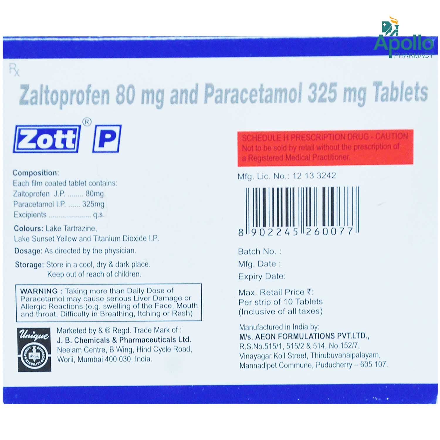 Zott P Tablet 10's Price, Uses, Side Effects, Composition - Apollo Pharmacy