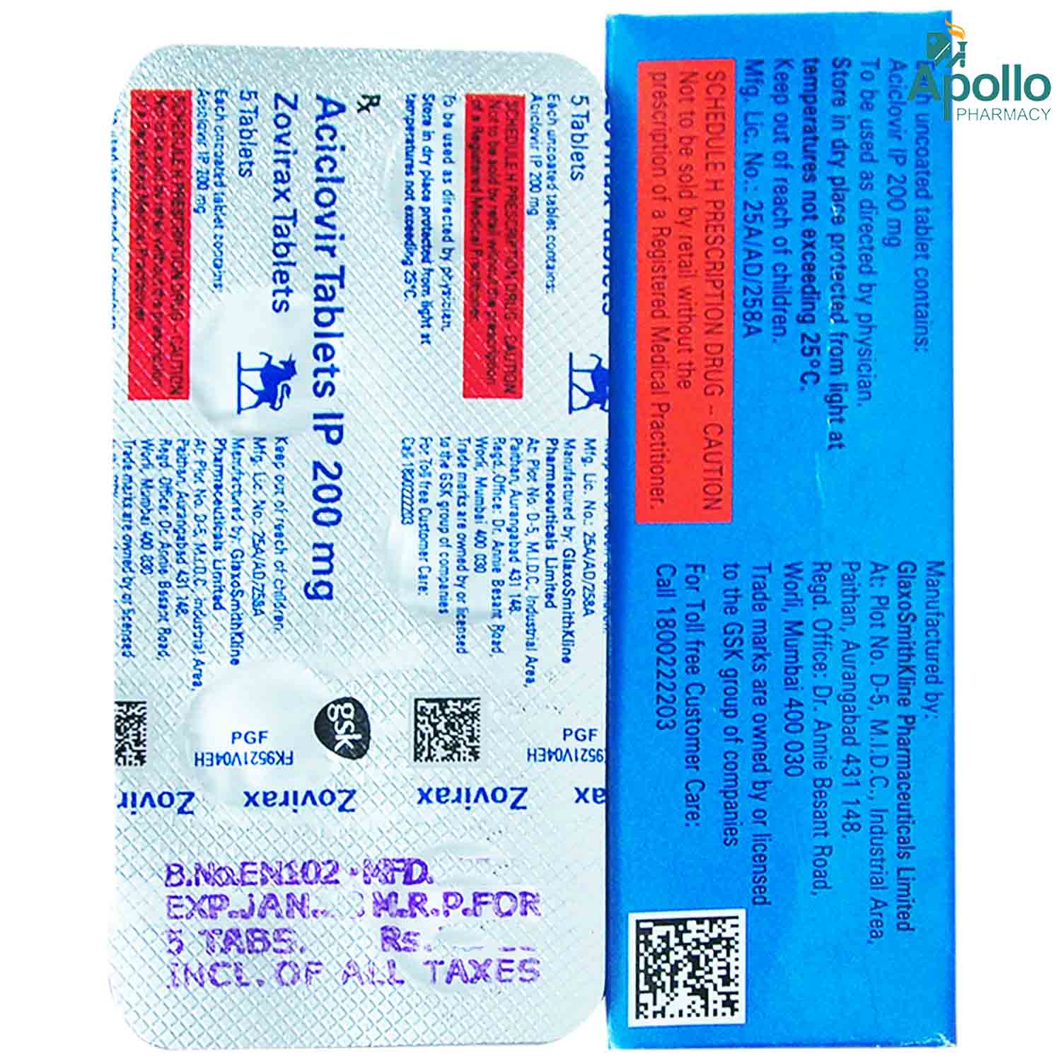 Zovirax 200 Tablet 5's Price, Uses, Side Effects, Composition - Apollo ...