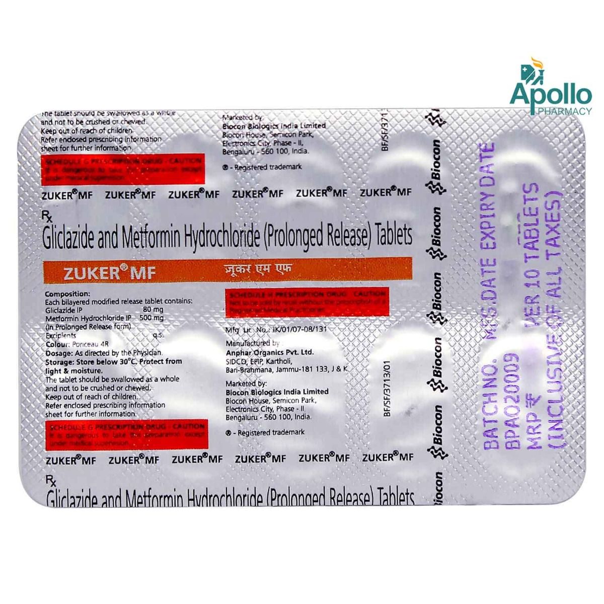 Zuker MF Tablet 10's Price, Uses, Side Effects, Composition - Apollo ...