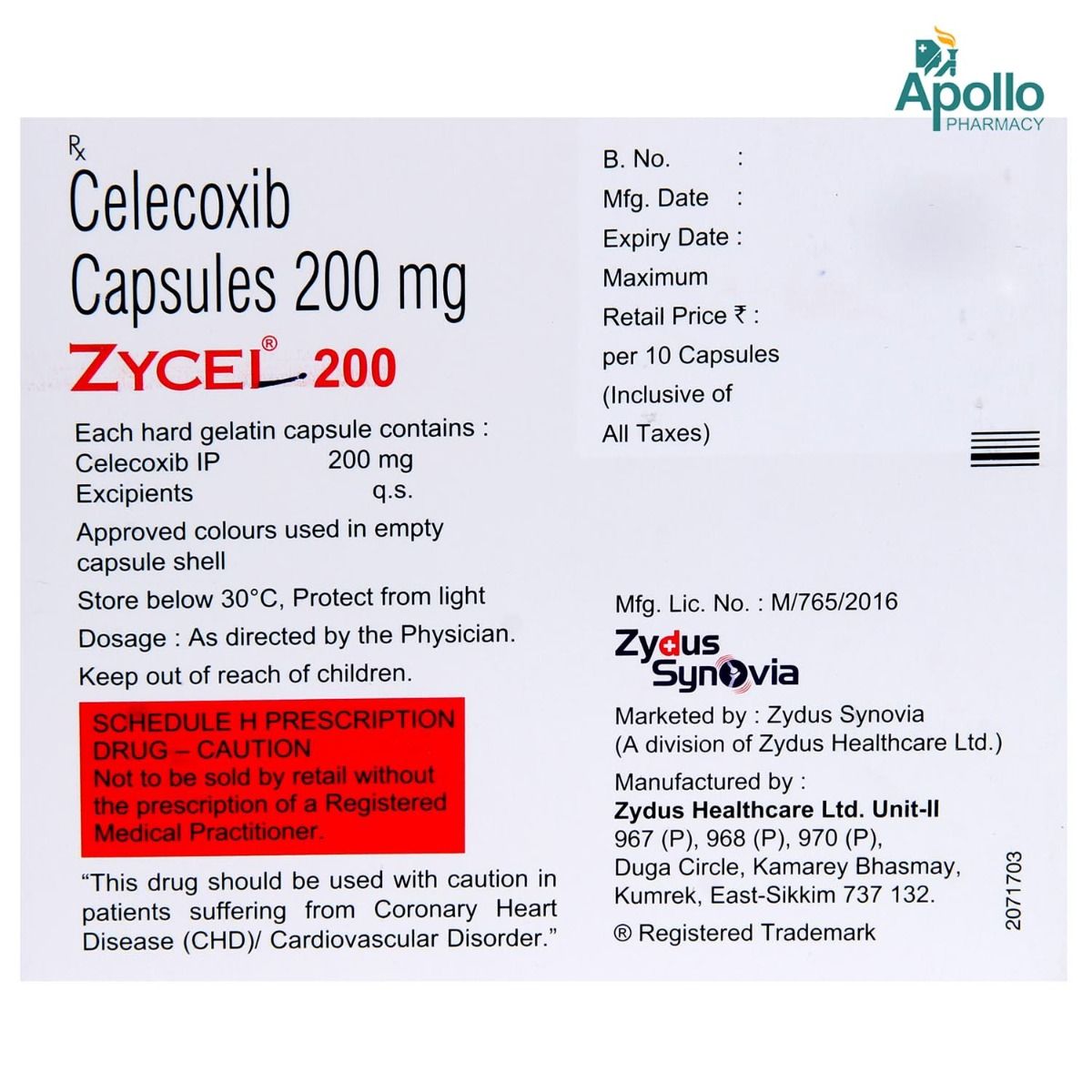 Zycel 200 Capsule 10's Price, Uses, Side Effects, Composition - Apollo ...