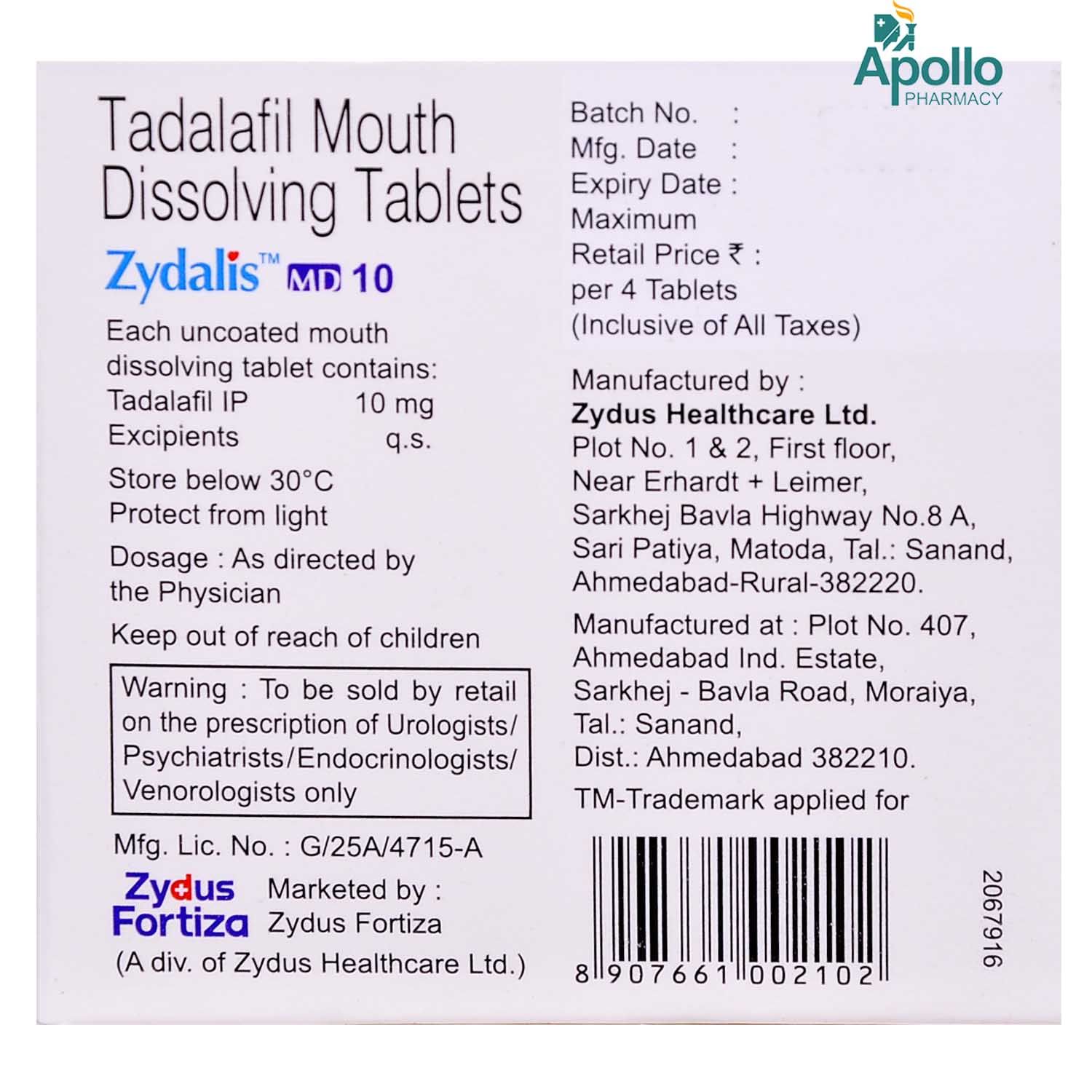 Zydalis MD 10 Tablet 4's Price, Uses, Side Effects, Composition ...