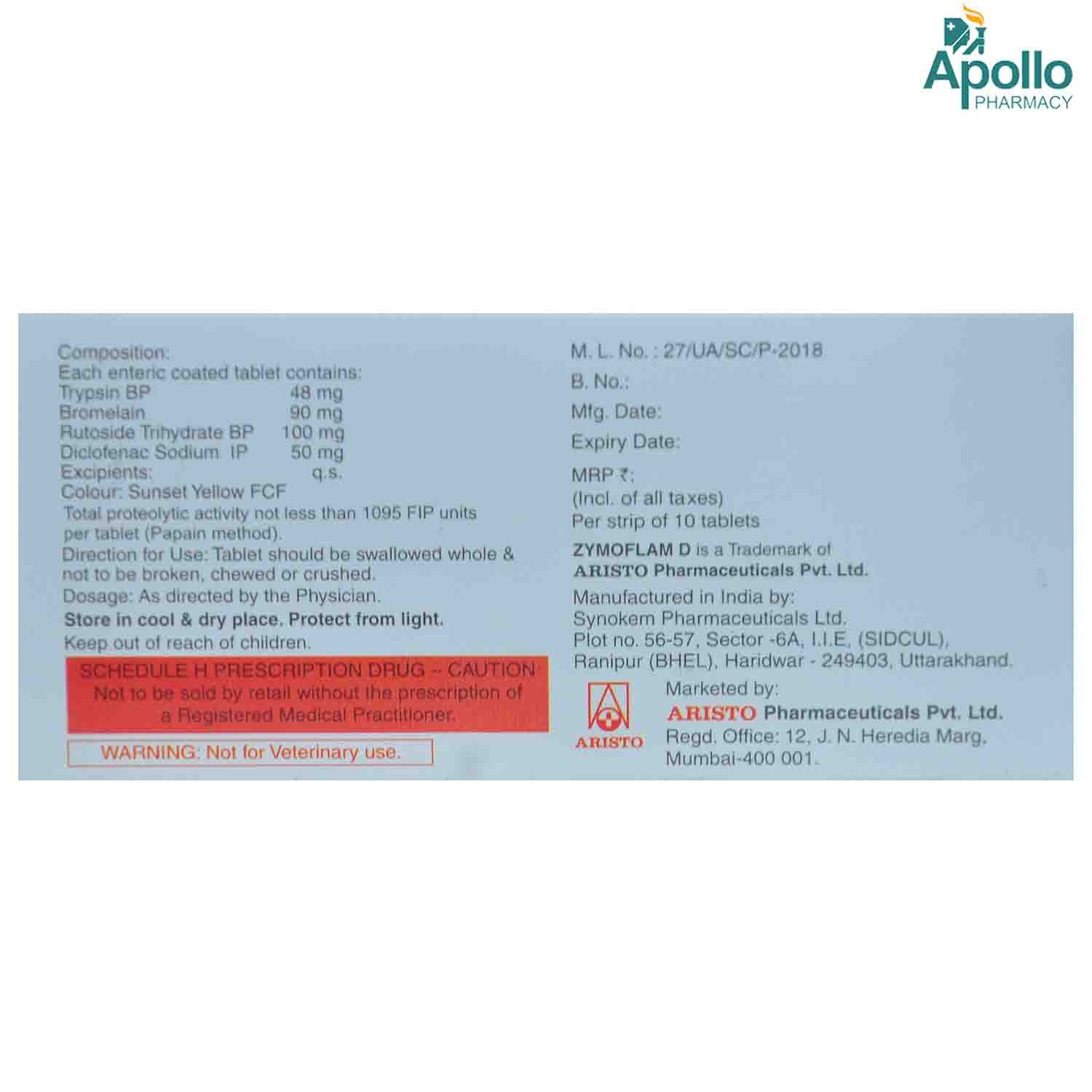 Zymoflam D Tablet 10's Price, Uses, Side Effects, Composition - Apollo ...