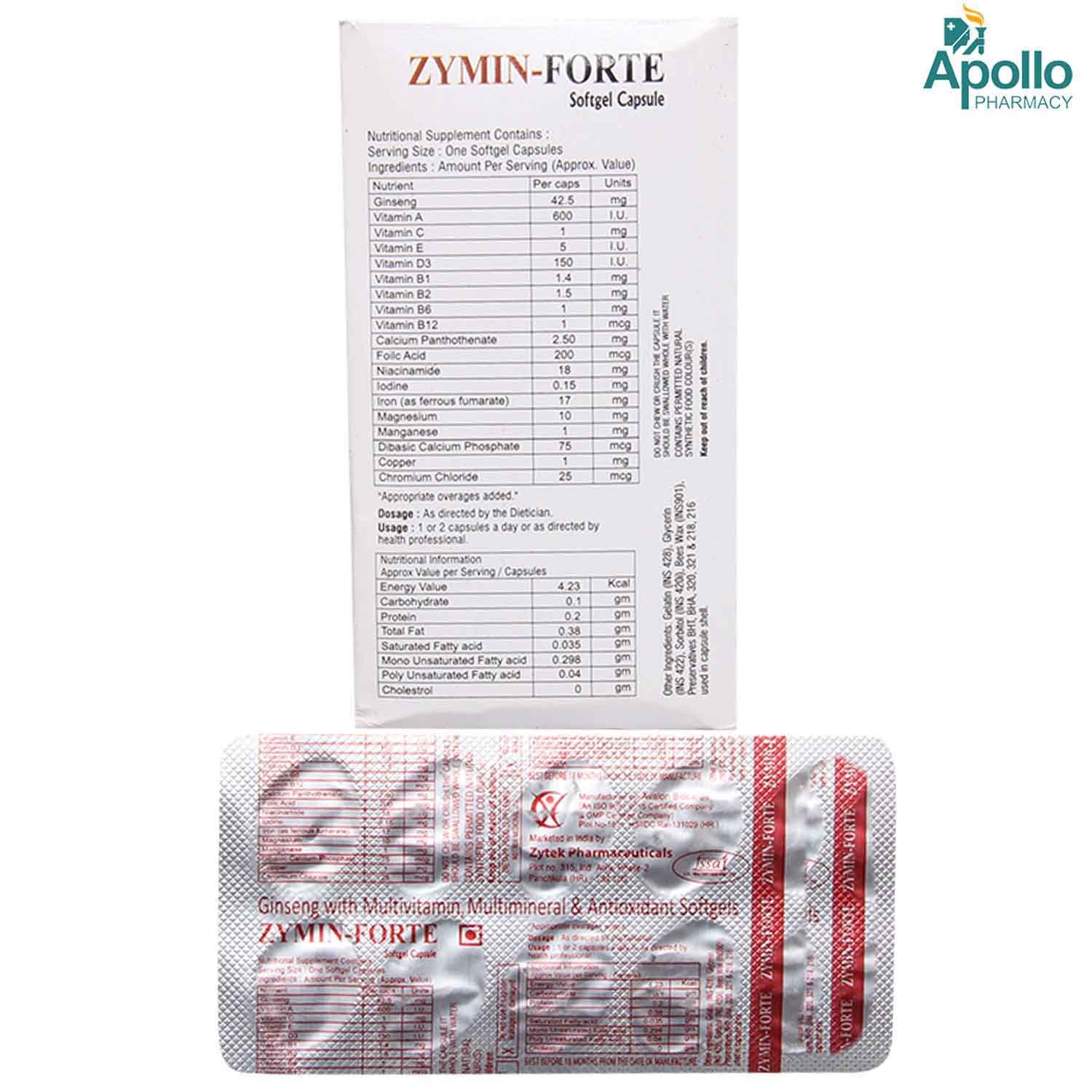 Zymin-Forte Softgel Capsule 10's Price, Uses, Side Effects, Composition ...