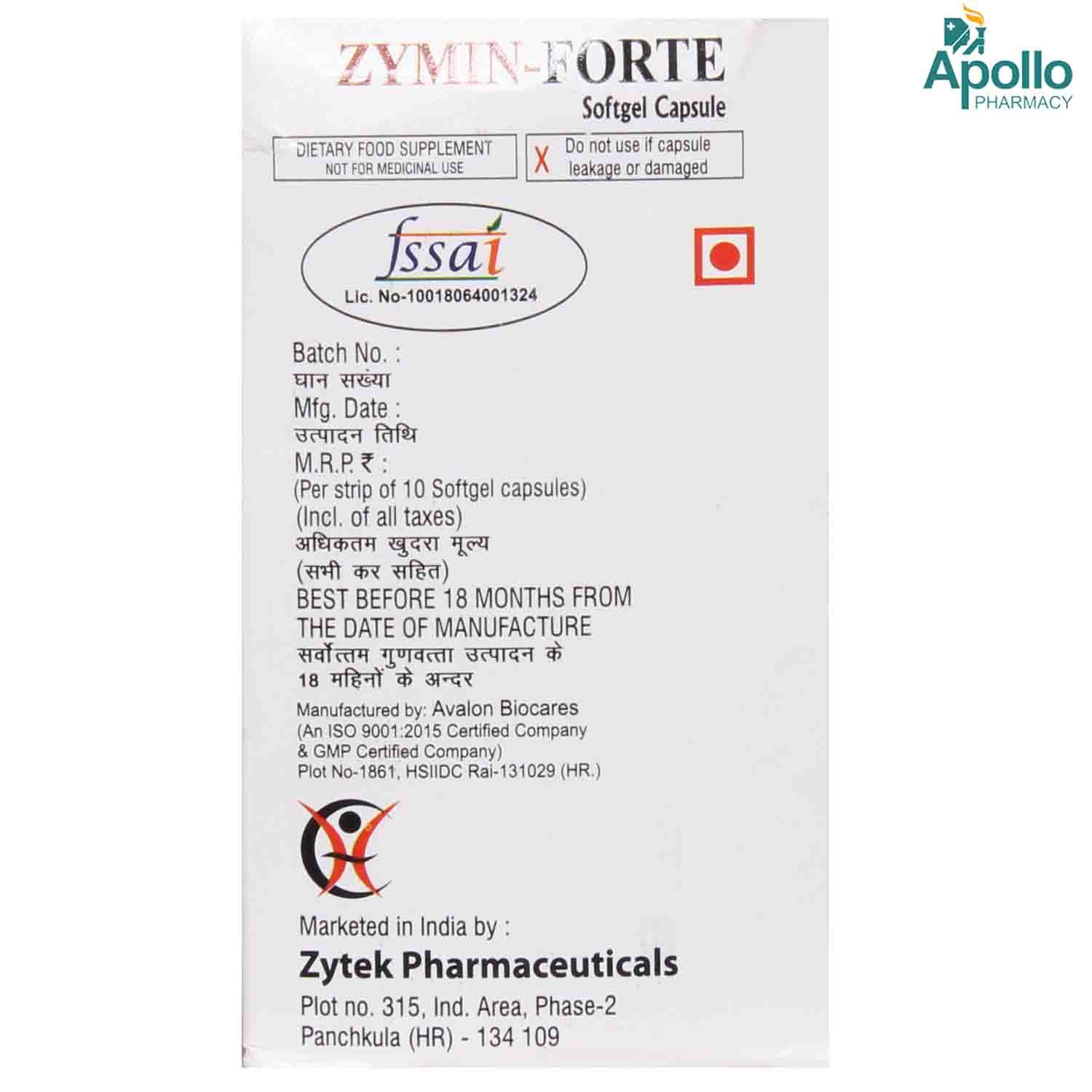 Zymin-Forte Softgel Capsule 10's Price, Uses, Side Effects, Composition ...