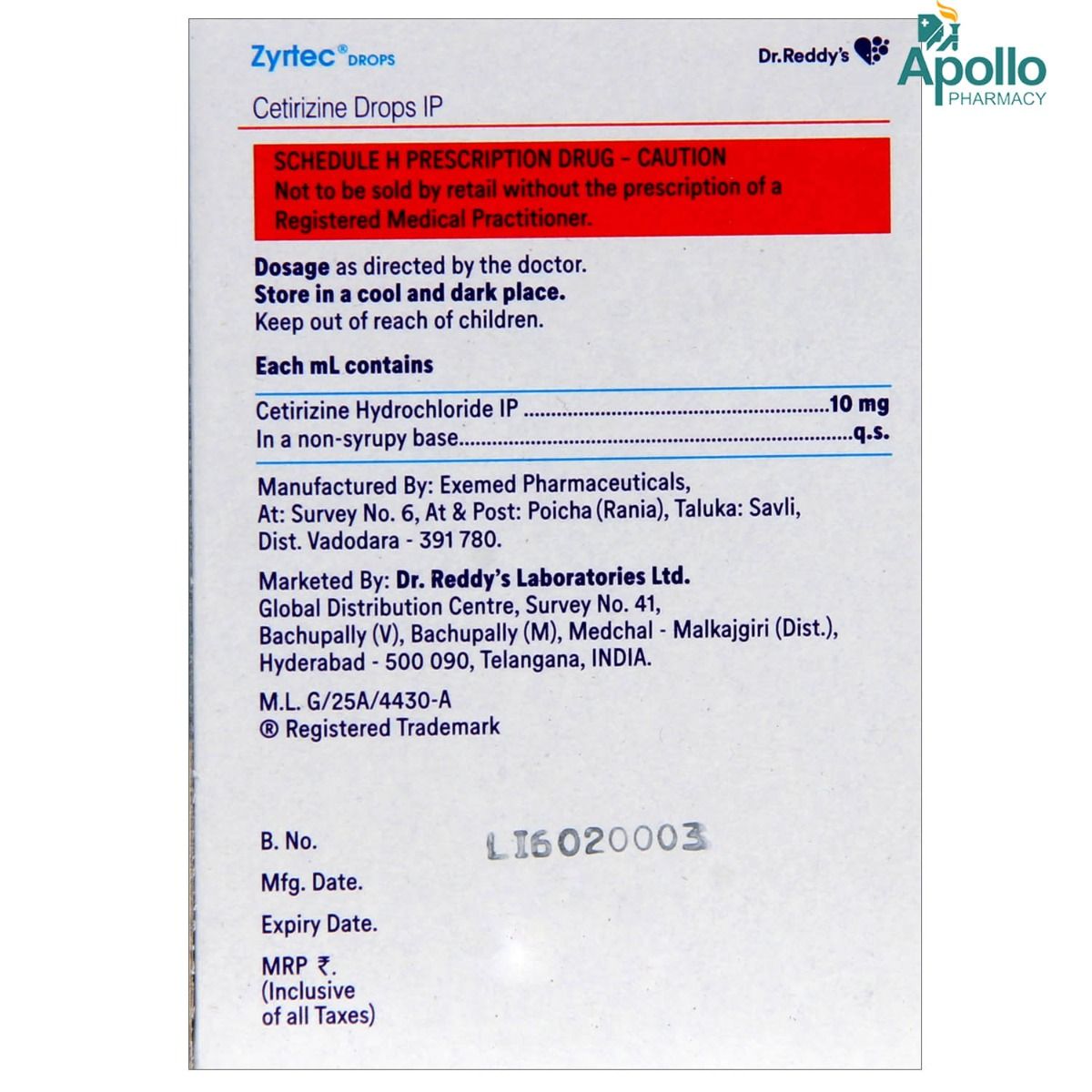 Zyrtec Oral Drops | Uses, Side Effects, Price | Apollo Pharmacy
