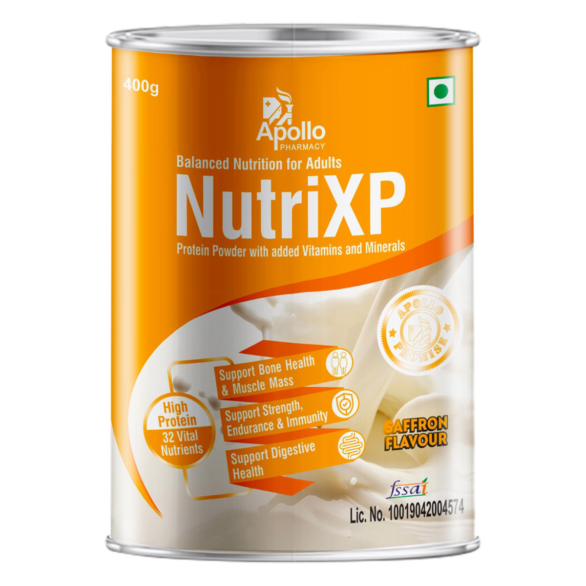 Buy Apollo Pharmacy NutriXP Saffron Flavour Protein Powder, 400 gm | 19 ...