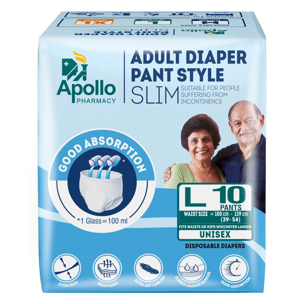 Buy Apollo Pharmacy Adult Diaper Pant Style Slim Large, 10 Count | 19 ...