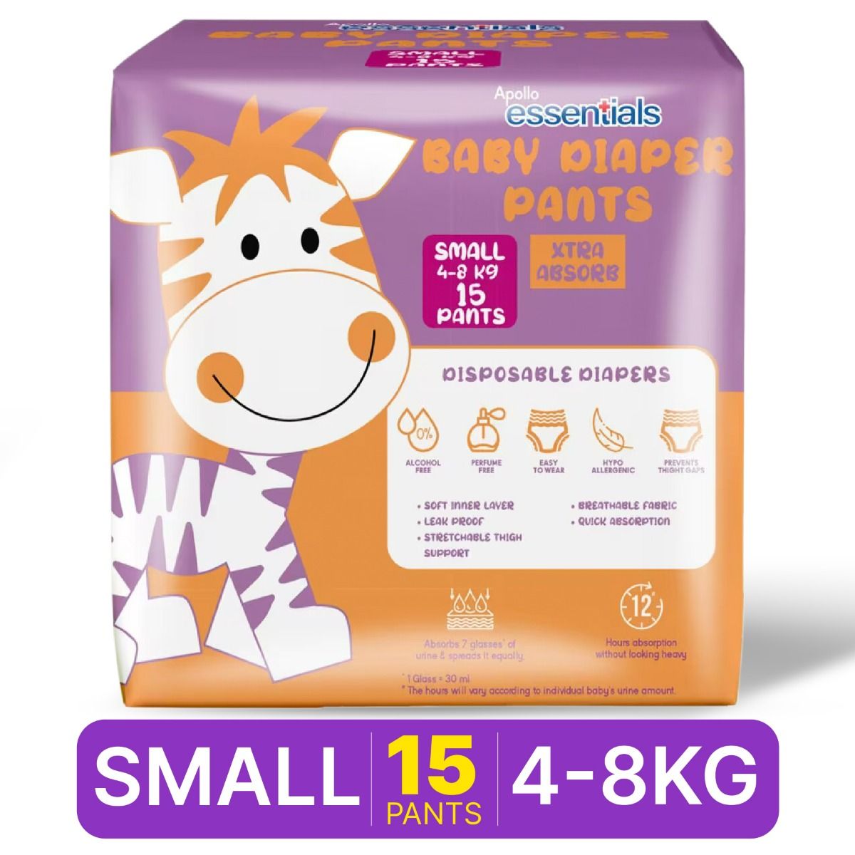 Apollo Essentials Extra Absorb Baby Diaper Pants Small, 15 Count | Uses ...
