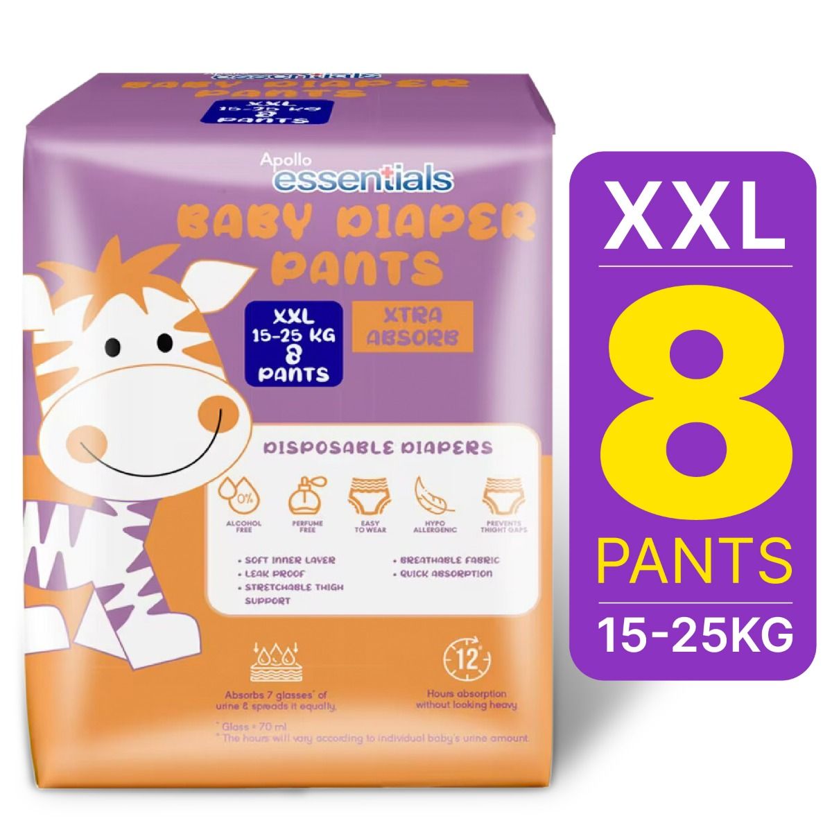 Apollo Essentials Extra Absorb Baby Diaper Pants XXL, 8 Count | Uses ...