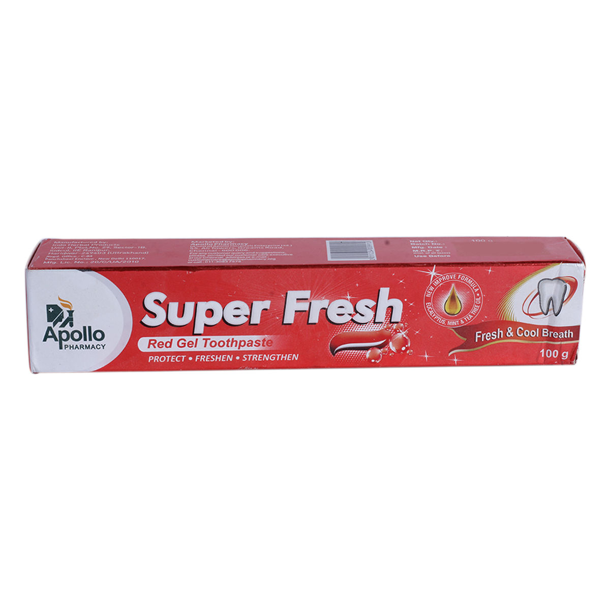 Buy Apollo Pharmacy Super Fresh Red Gel Toothpaste, 100 gm | 19 Minutes ...