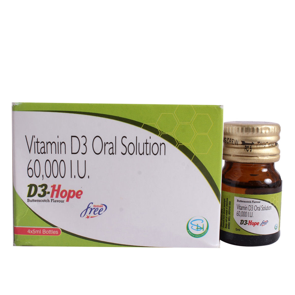 D3-Hope 60K Sugar Free Butterscotch Flavour Oral Solution 5 ml | Uses, Side Effects, Price ...