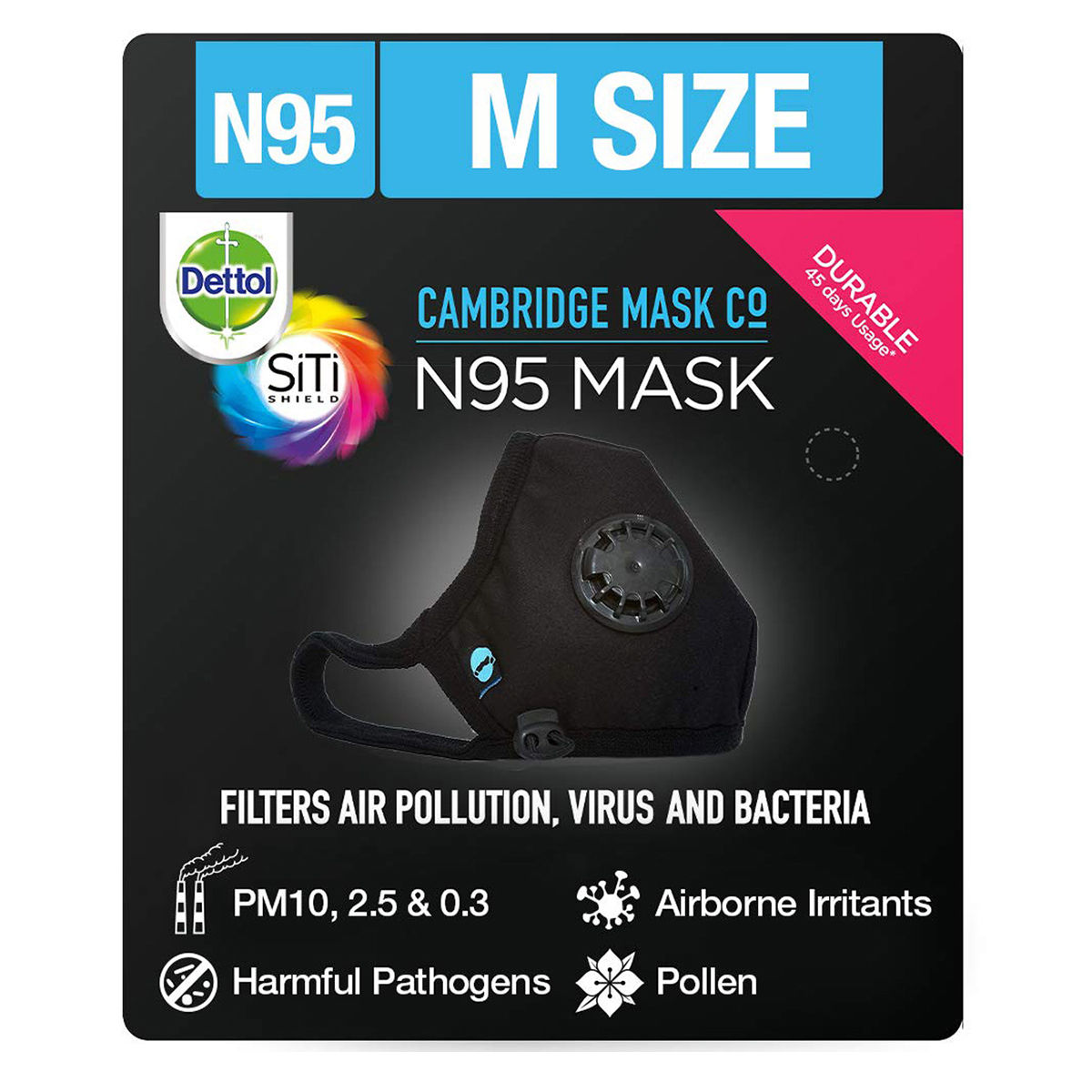 Dettol Cambridge N95 Basic Face Mask Black Medium, 1 Count का उपयोग, फायदे ,साइड इफेक्ट,कीमत in ...