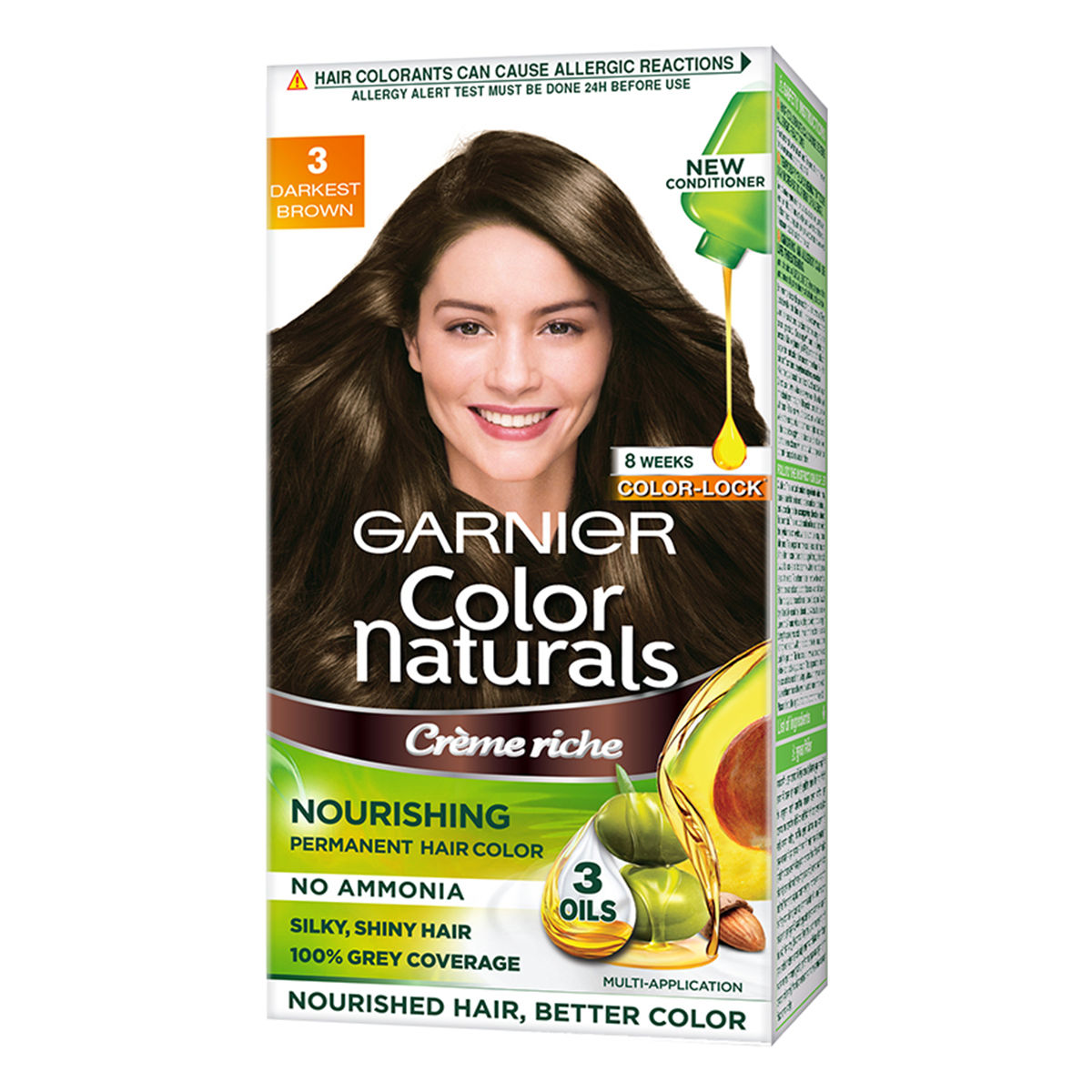 Garnier Color Naturals Crème Shade 3 Darkest Brown Hair Color, 1 Kit ...