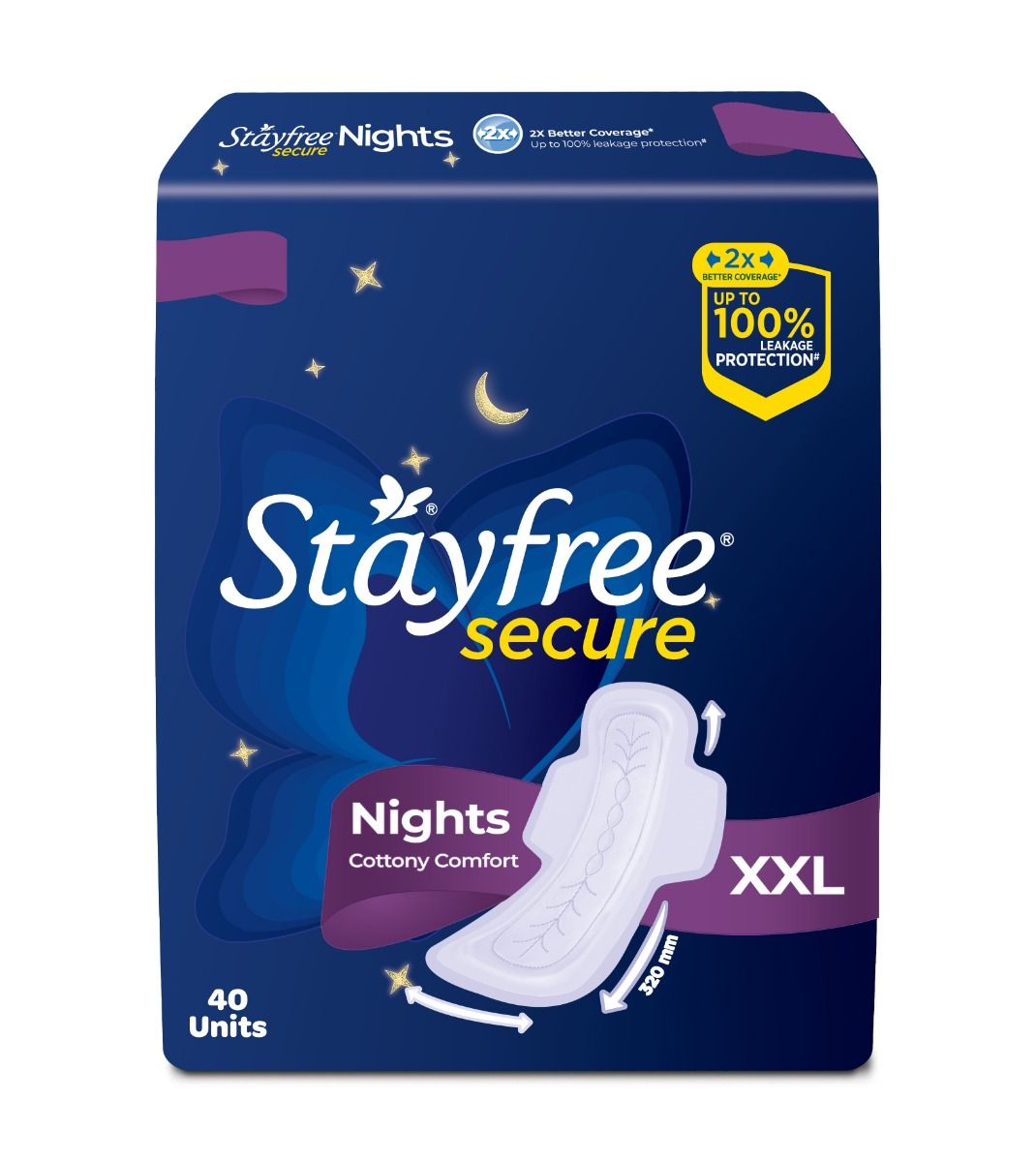 Buy Stayfree Secure Nights Cottony Comfort Pads XXL, 40 Count | 19 ...